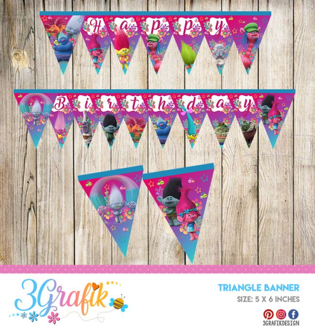 Trolls Triangle Banner – Banners and Garlands – Printable - 3Grafik