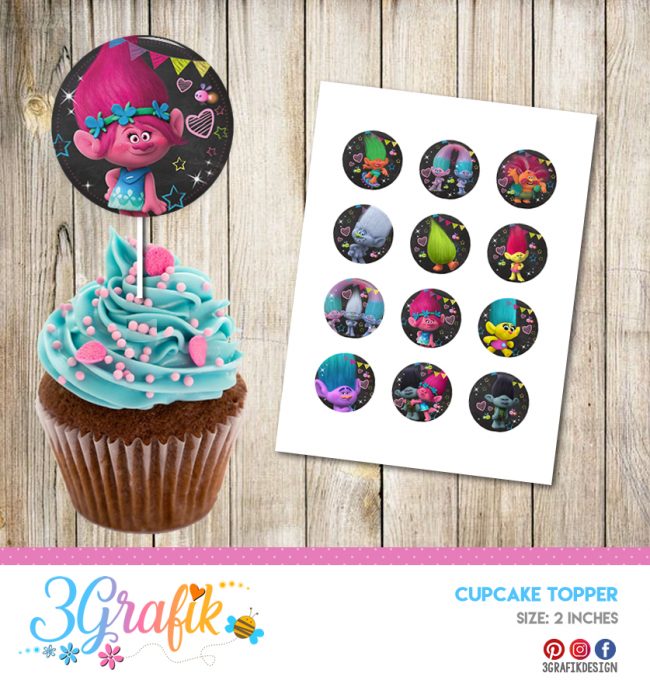 Trolls – Cupcake Topper – Printable - 3Grafik