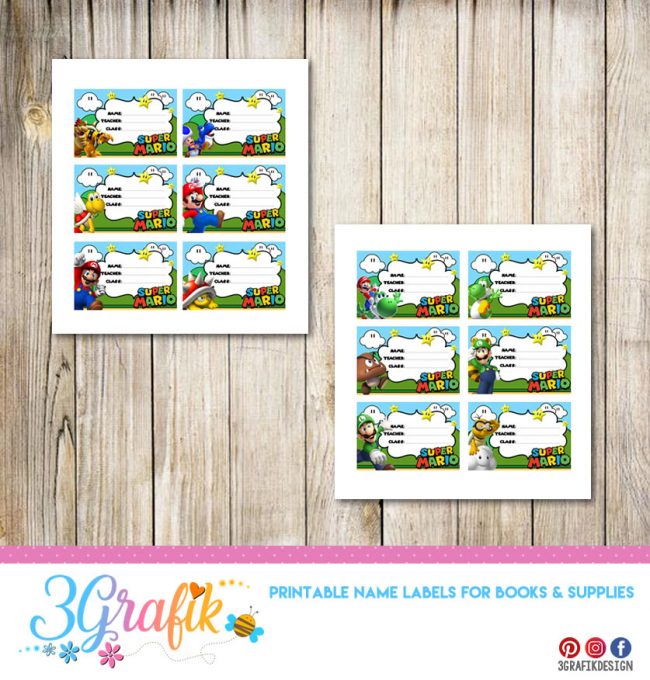 Super Mario Bros – Name Labels for Books & Supplies – Printable - 3Grafik