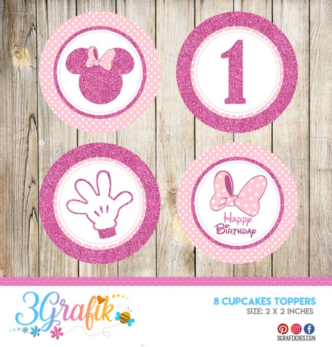 Minnie Mouse – Cupcakes Topper – Printable - 3Grafik