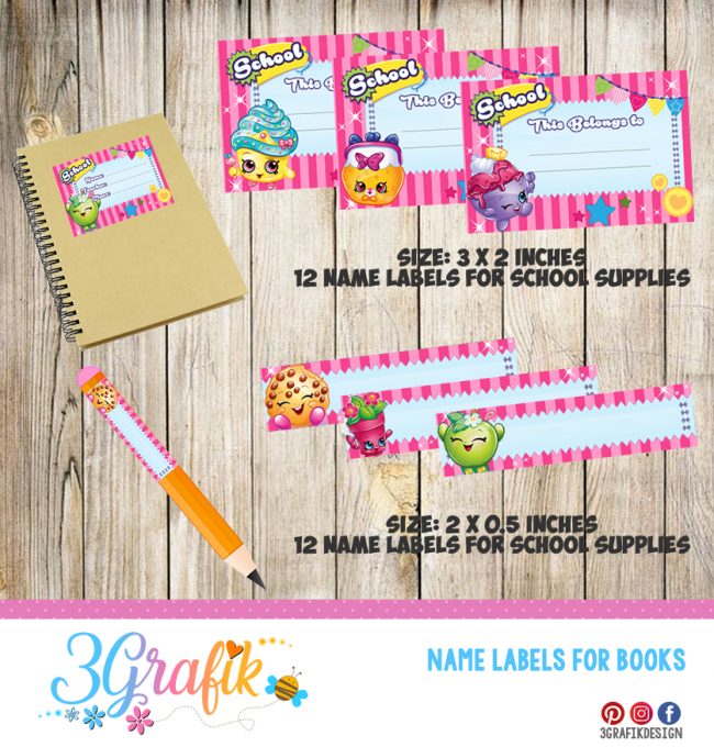 Shopkins – Name Labels for Books & Supplies – Printable - 3Grafik