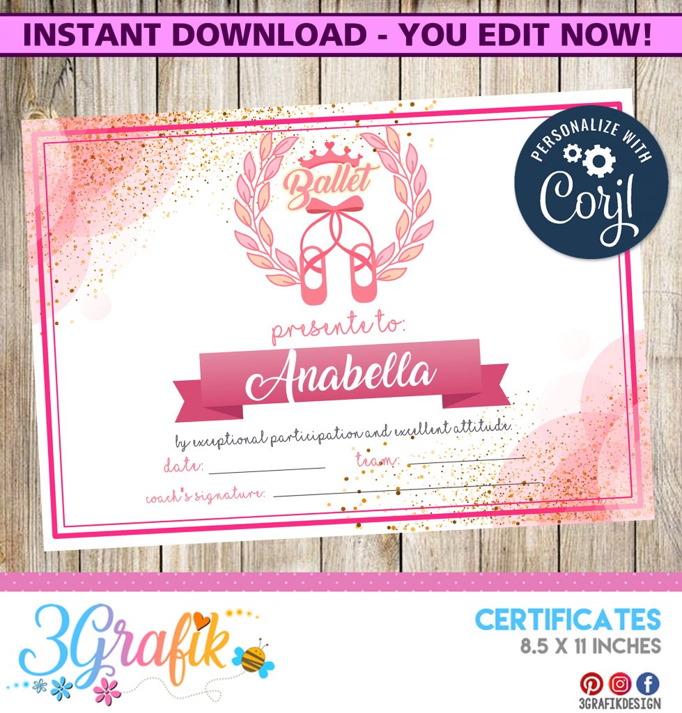 Ballet Certificate: Edit, Download and print | party supplies