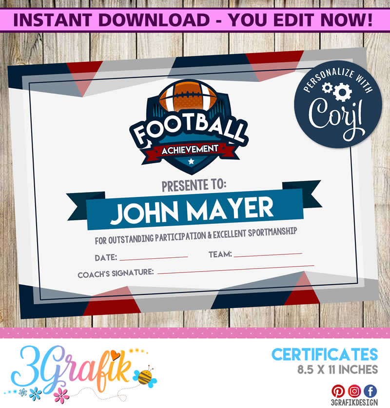 Football Certificate Party Supplies And More 3grafik