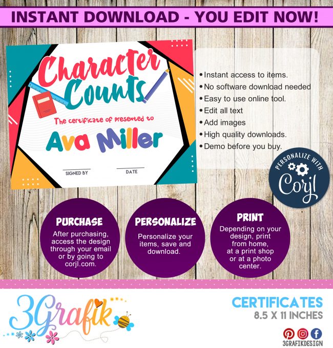 Character Counts – Diploma – Printable - 3Grafik