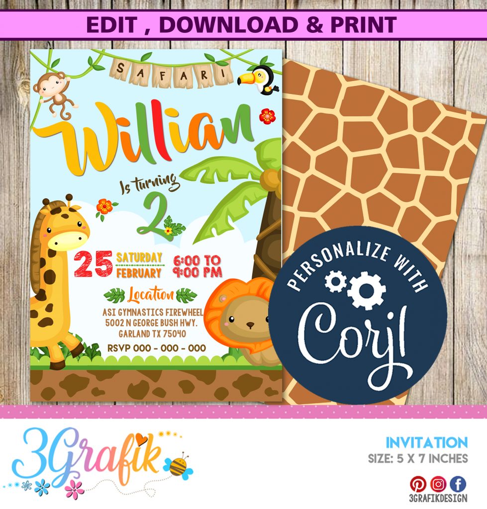 Jungle Safari Party Invitation | Safari Invitation | Zoo Animal-Jungle