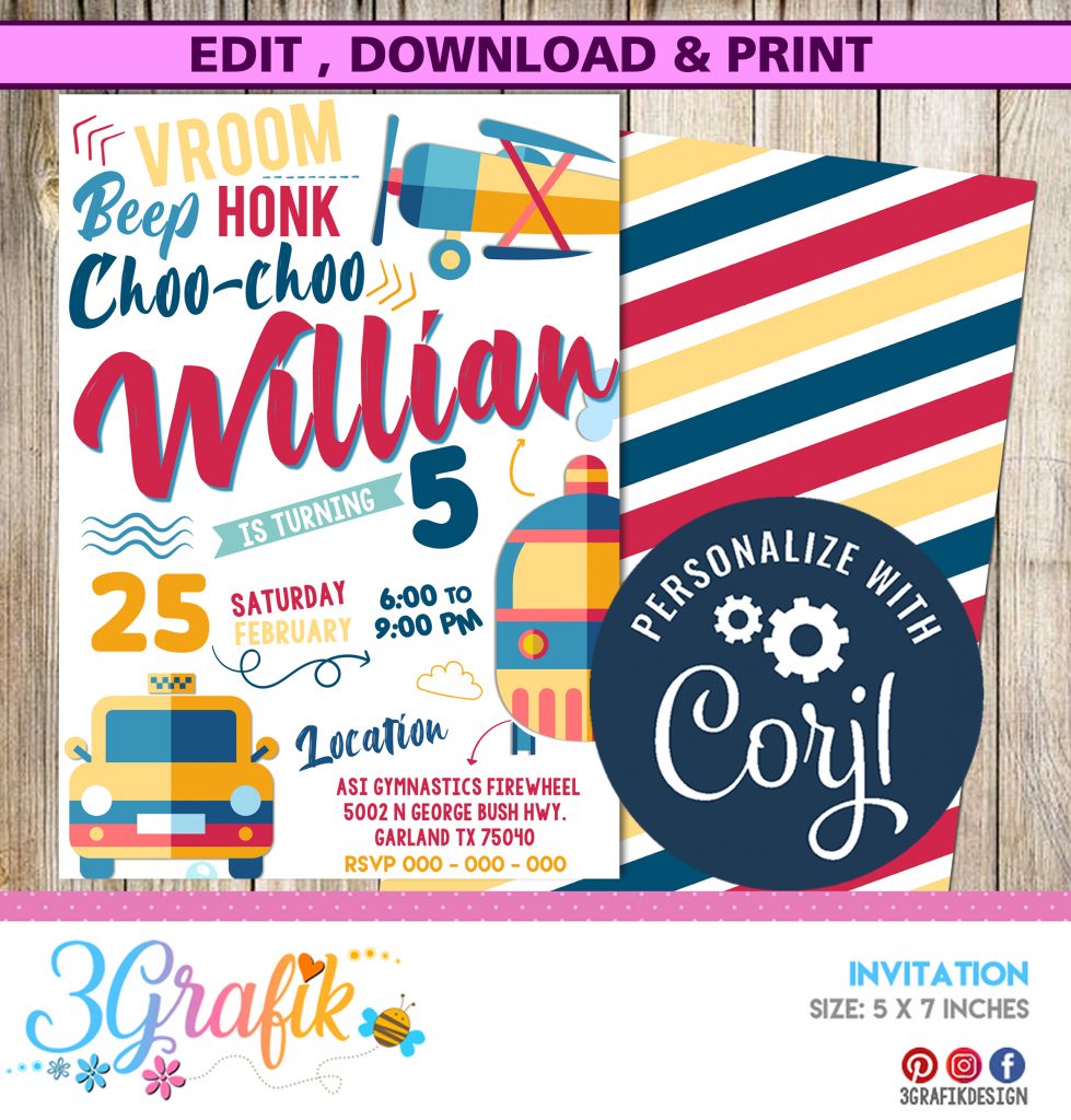 Transportation Invitation | Transportation Invite | Train Invite