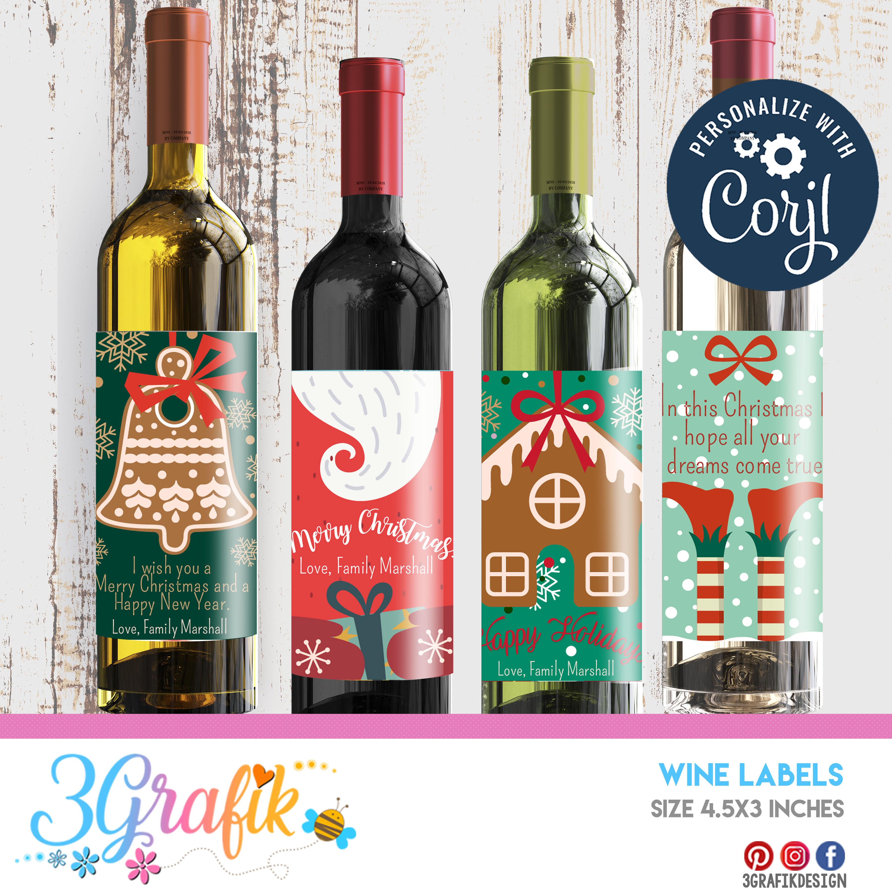 Merry Christmas – Wine Labels – Printable - 3Grafik