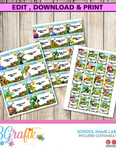 Super Mario Bros – Name Labels for Books & Supplies – Printable - 3Grafik