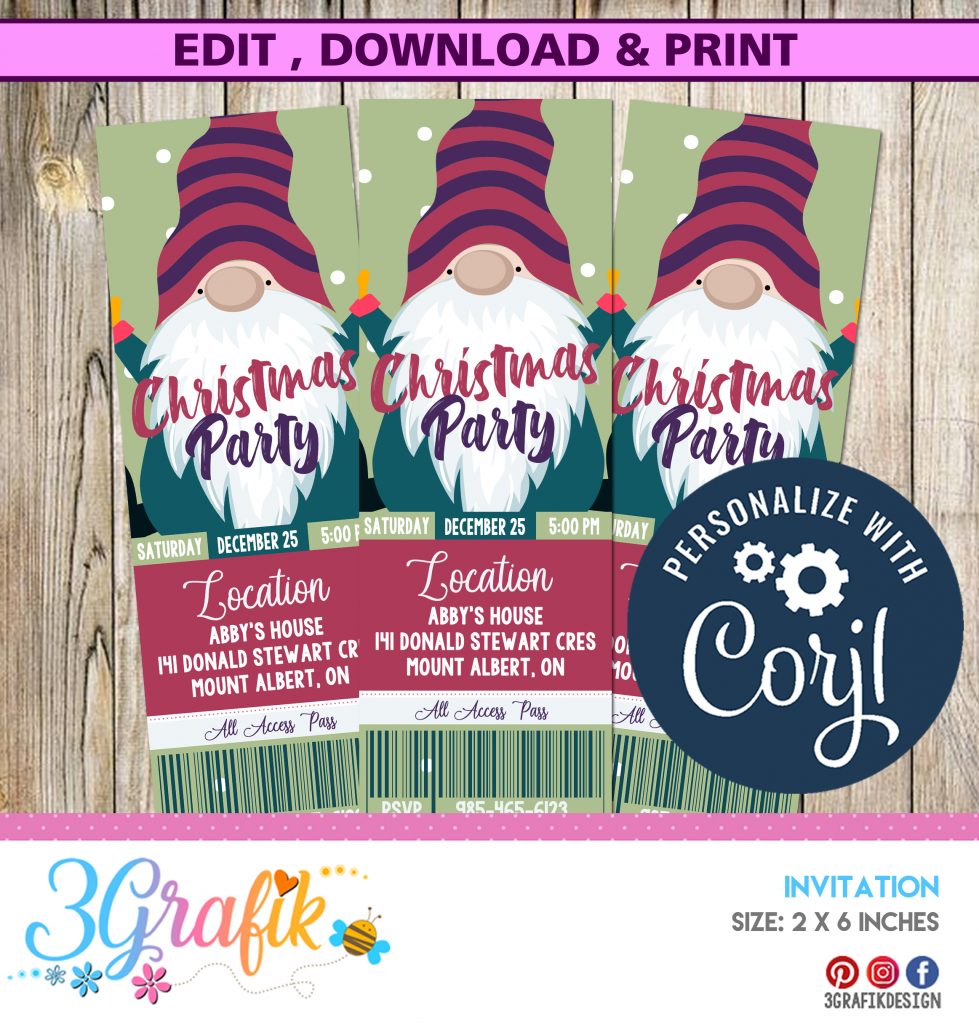 Christmas Party - Ticket Invitation – Printable - 3Grafik