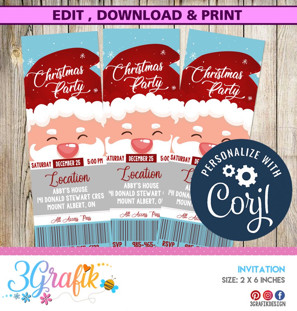 Santa Christmas Invitation : Editable Invitation Template | party supplies