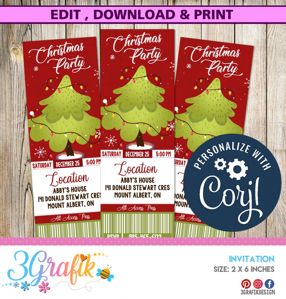 Christmas Tree Invitation: Editable Invitation Template | party supplies