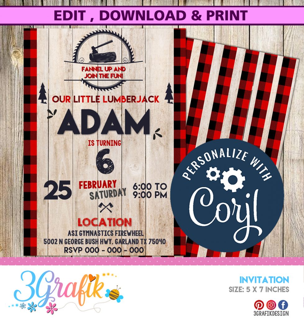 Lumberjack Party Invitation: Editable Invitation Template | party supplies