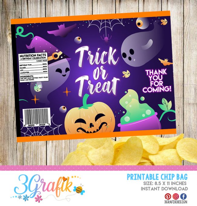 Trick or treat Halloween Chip Bag: party supplies | 3grafik.com