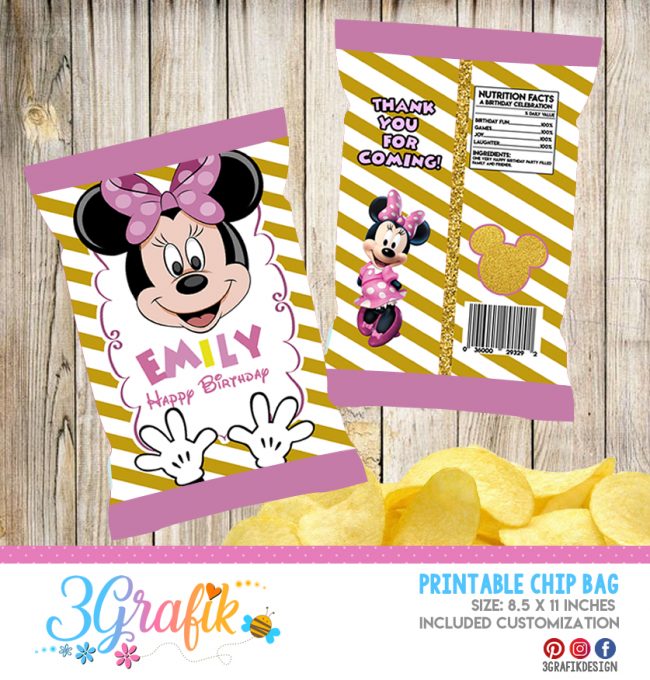 Minnie Mouse Chip Bag: Edit, Download and print | party supplies