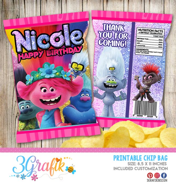 Troll birthday Chip Bags | Bolsas de Chip Troll | Troll printable