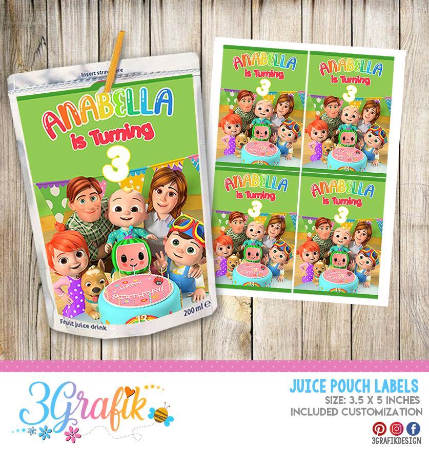 Cocomelon Caprisun Juice Label | Cocomelon Chip bags