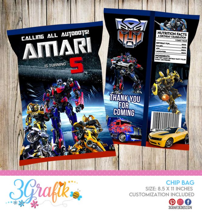Transformers Chip Bag | Transformers Party | Transformers Birthday