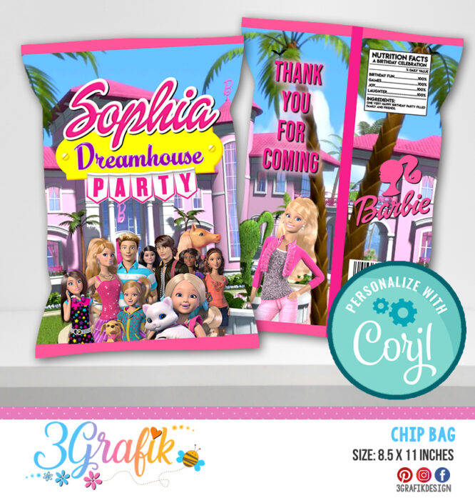 Editable Barbie Chip Bag – Printable Party Favor Wrapper for DIY ...