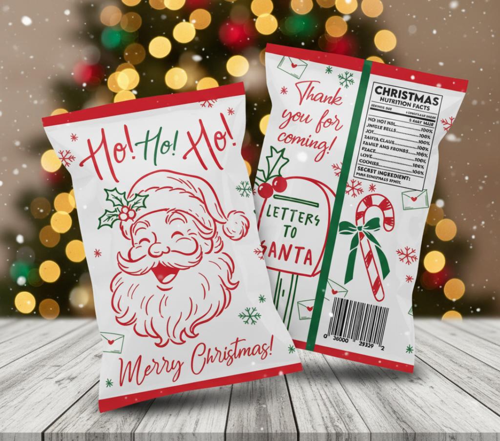 Editable Santa Chip Bag – Printable Christmas Party Favor